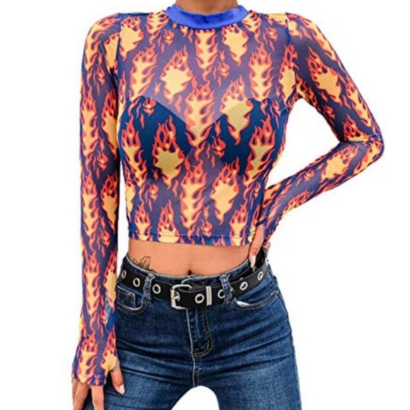 Tops | Mesh Cropped Shirt | Poshmark